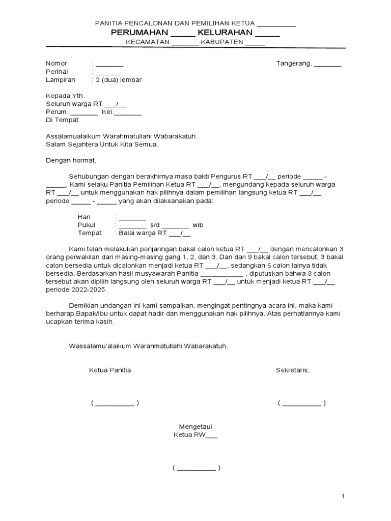 Template - SURAT UNDANGAN PEMILIHAN KETUA RT | PDF Template - SURAT UNDANGAN PEMILIHAN KETUA RT | PDF