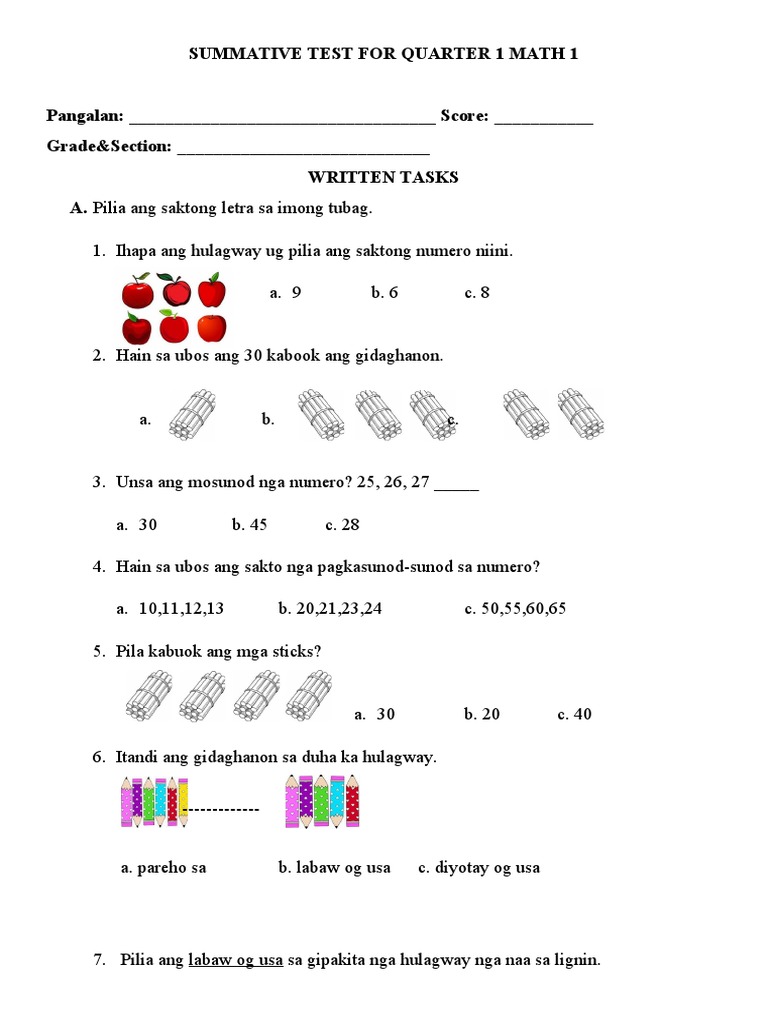 1st Summative TesT For MATH 1ST Quarter | PDF