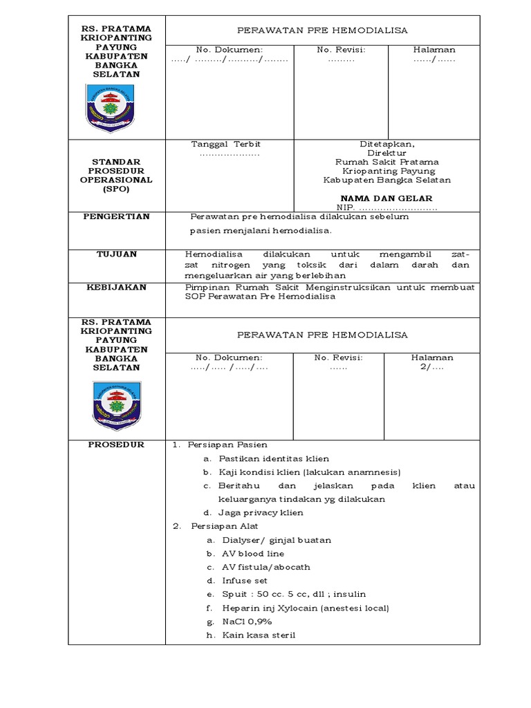 Sop Hemodialisa | PDF