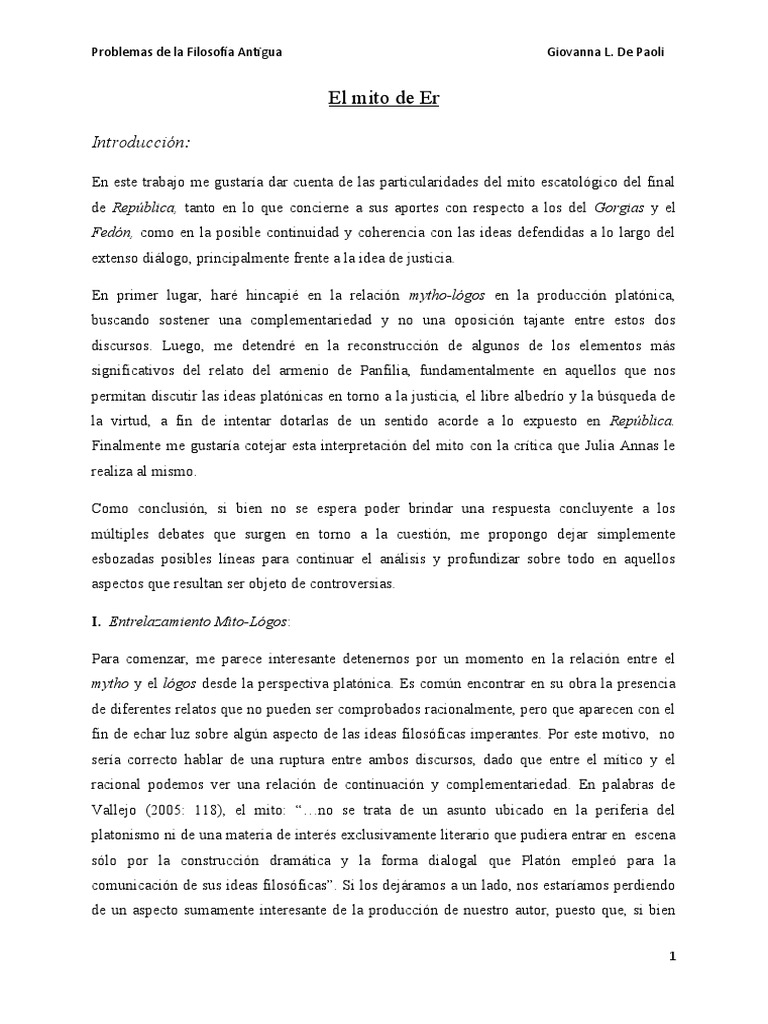 El Mito de Er | PDF | Platón | Justicia
