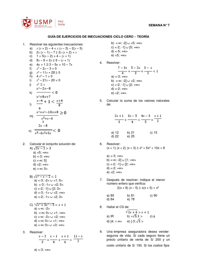 Ejercicios Inecuaciones | PDF