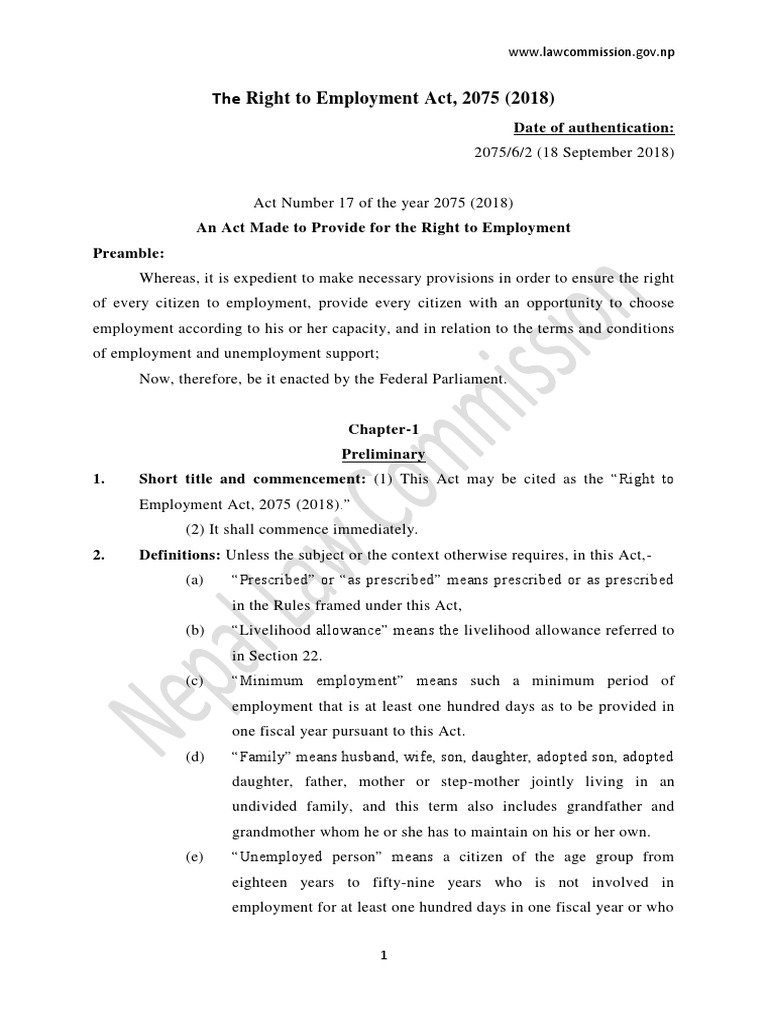 Right to Employment Act, 2075 Overview | PDF | Employment | Unemployment