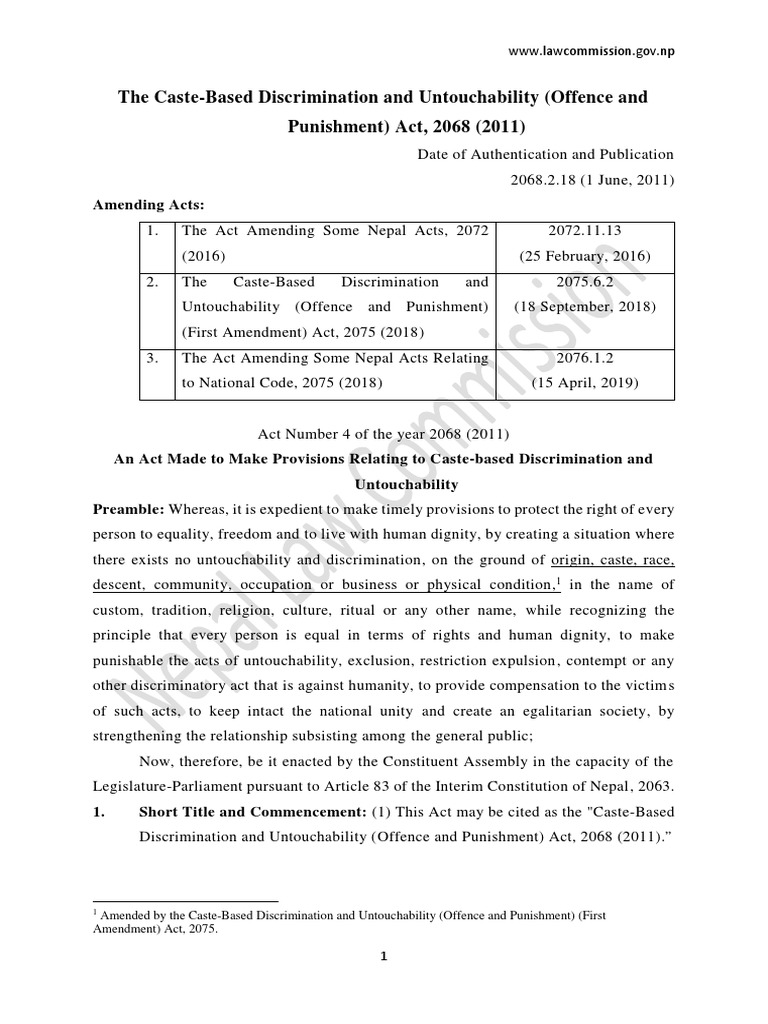 Nepal Caste Discrimination Act 2011 | PDF | Crimes | Crime & Violence