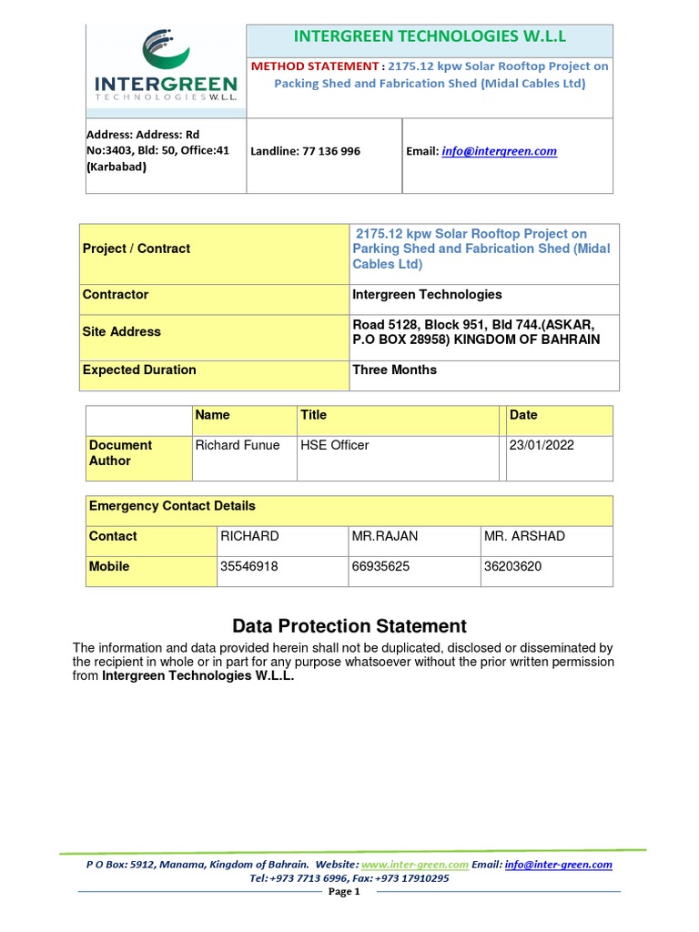 Method Statement for Midal Solar Project | PDF | Waste Management ...