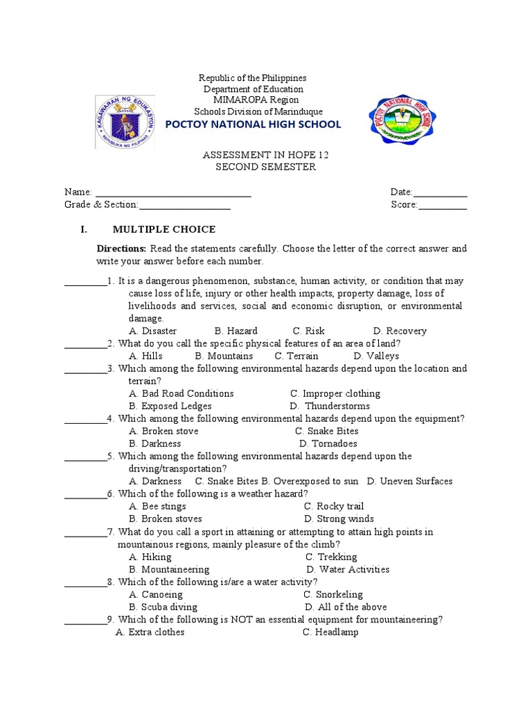 HOPE Assessment | PDF | Hazards | Hiking