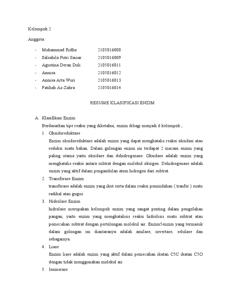 Klasifikasi Enzim | PDF