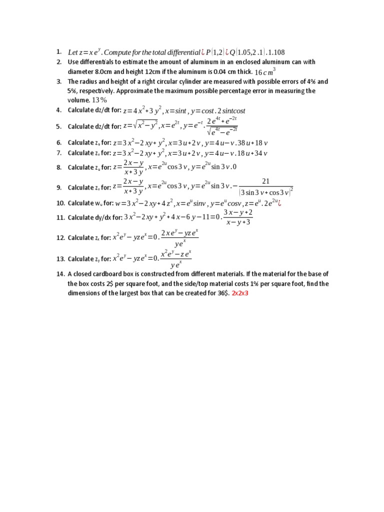 Exercises-Partial Derivatives p2 | PDF