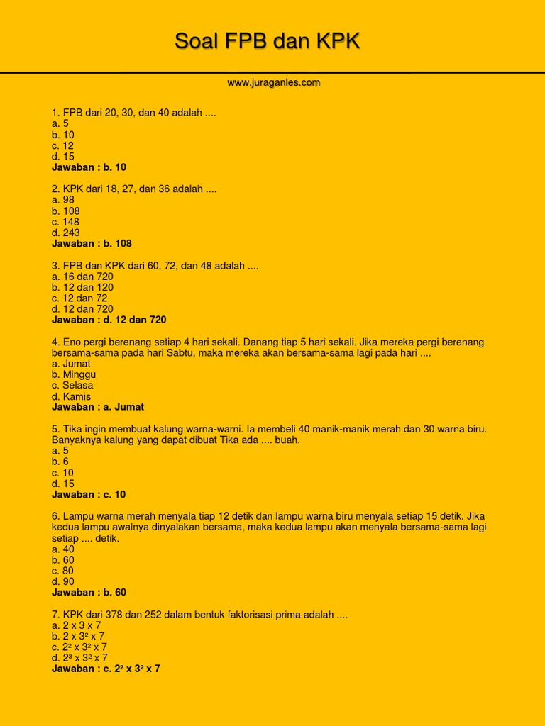 Soal KPK Dan FPB | PDF | Metode & Bahan Ajar | Seni