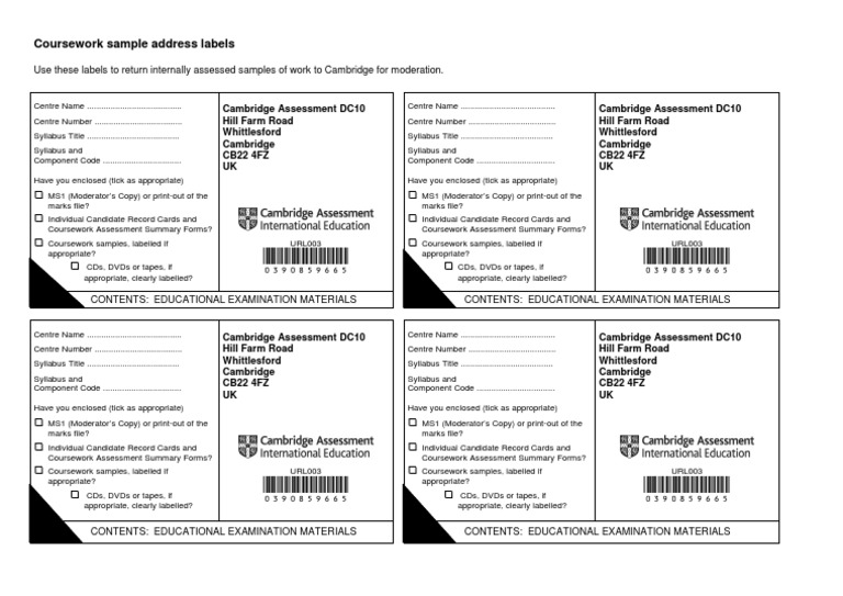 Coursework Identification Labels Teacher Assessment Label 3 | PDF
