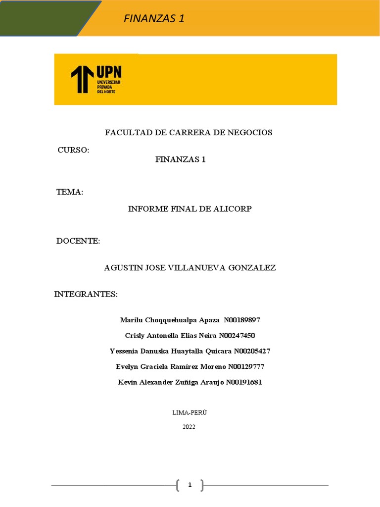 Informe Final Alicorp - Grupo - 3 | PDF | Rentabilidad sobre recursos propios | Business