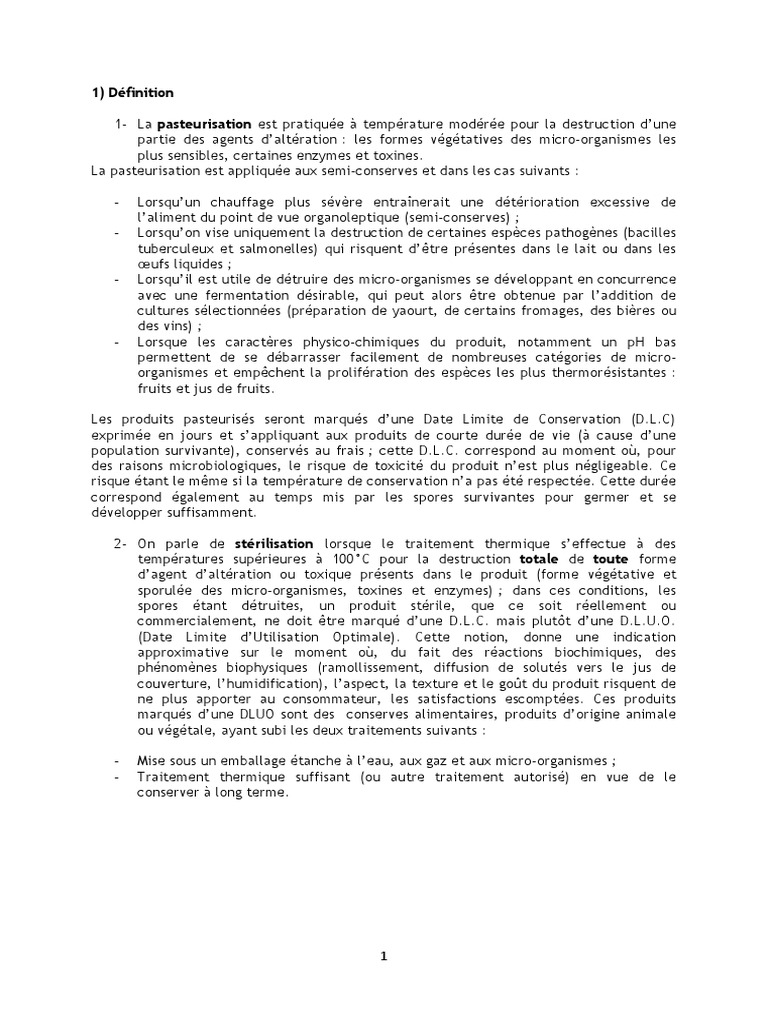1) Définition | PDF | Conservation des aliments | Nourriture et boisson