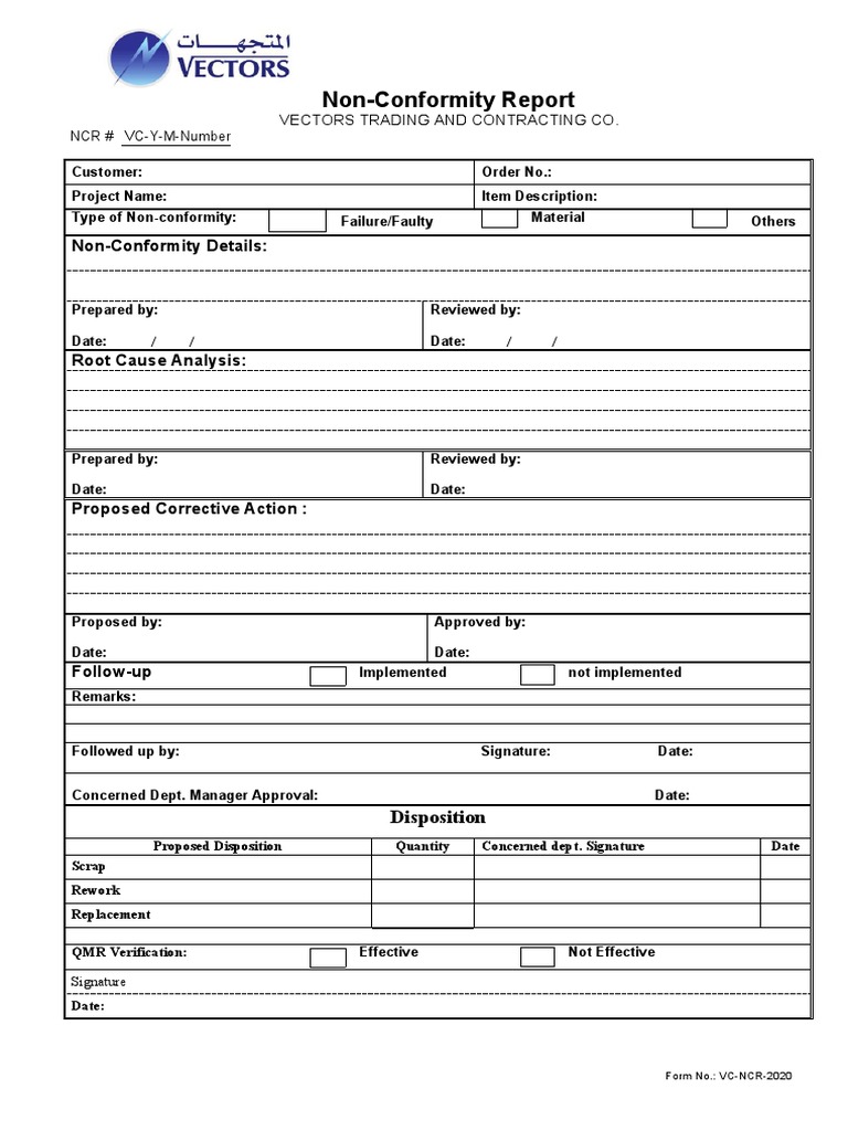 Non-Conformity Report Template | PDF