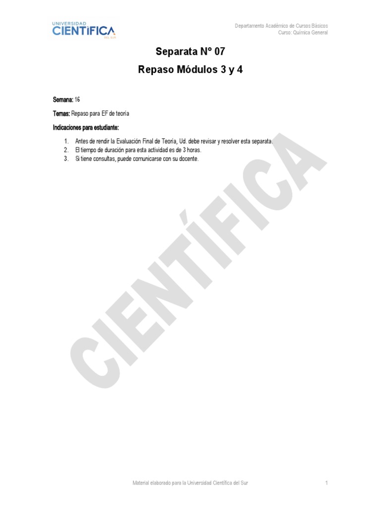 Separata 07 - QUÍMICA GENERAL - SEM-15 - SESIÓN-30 - 2022-1 | PDF | Equilibrio químico | Gases