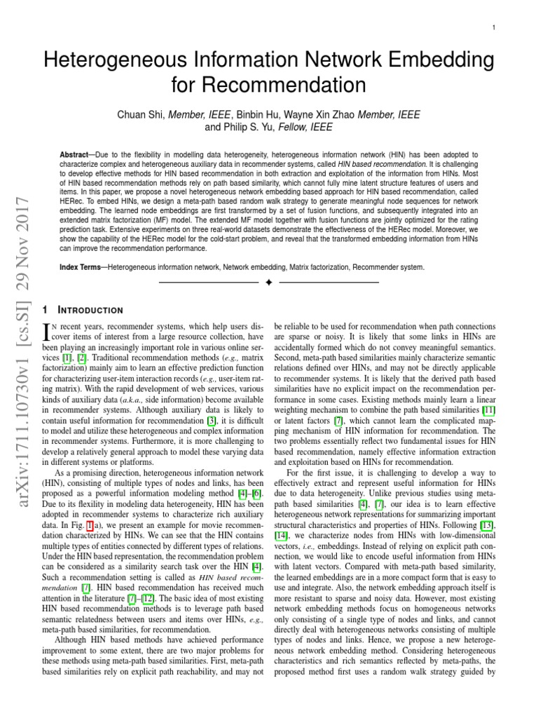 Heterogeneous Information Network Embedding For Recommendation | PDF | Information | Conceptual ...