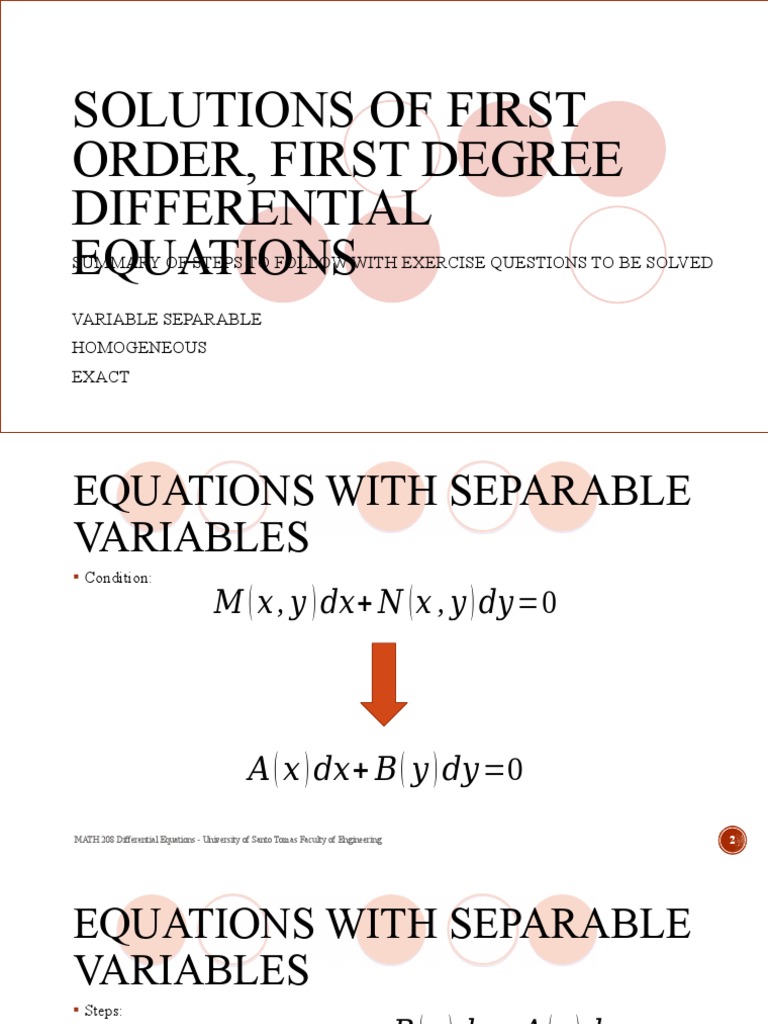 Solutions of First Order, First Degree Differential Equations | PDF | Equations | Differential ...