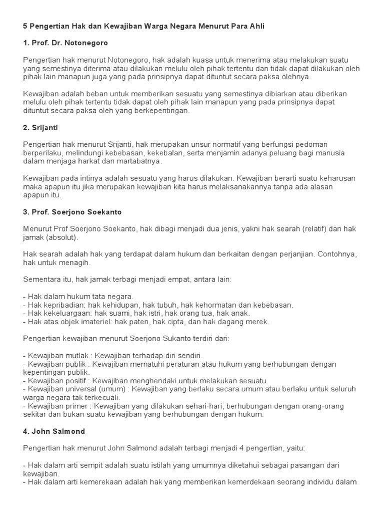 Pengertian Hak dan Kewajiban Warga Negara | PDF