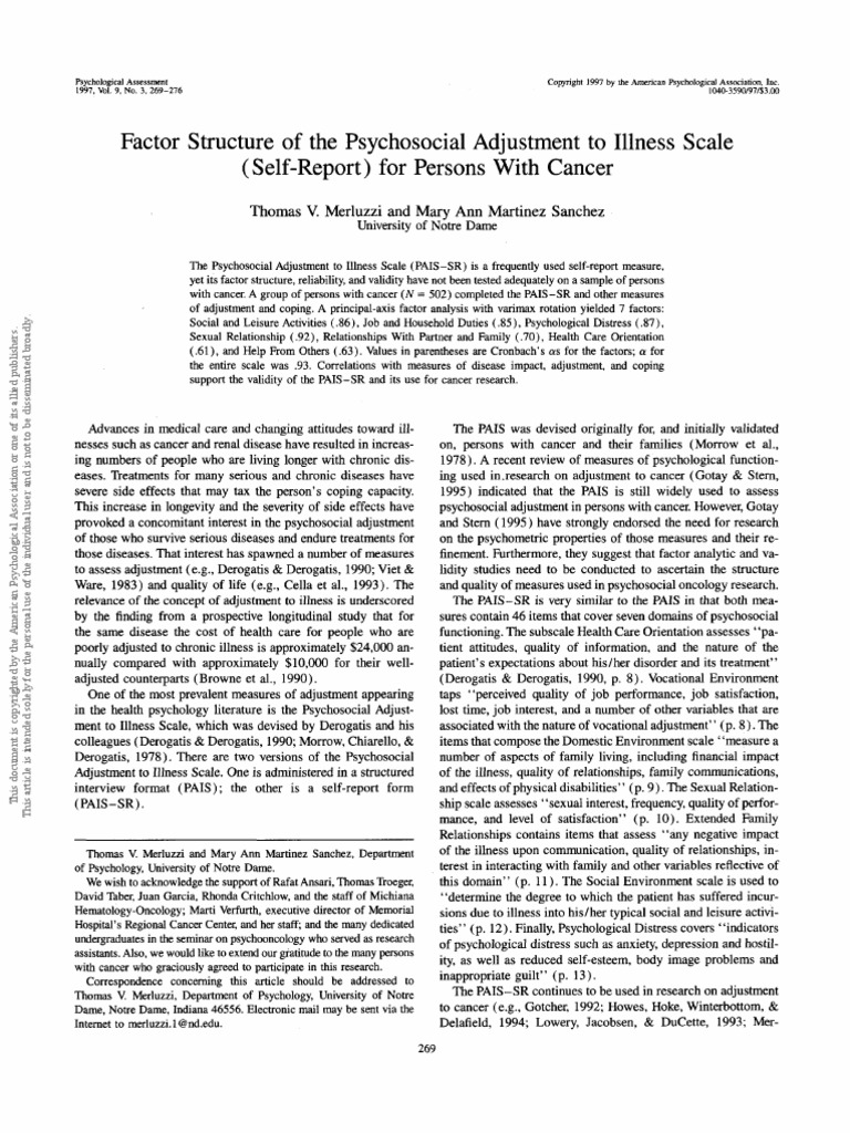 Merluzzi 1997 | PDF | Factor Analysis | Psychology