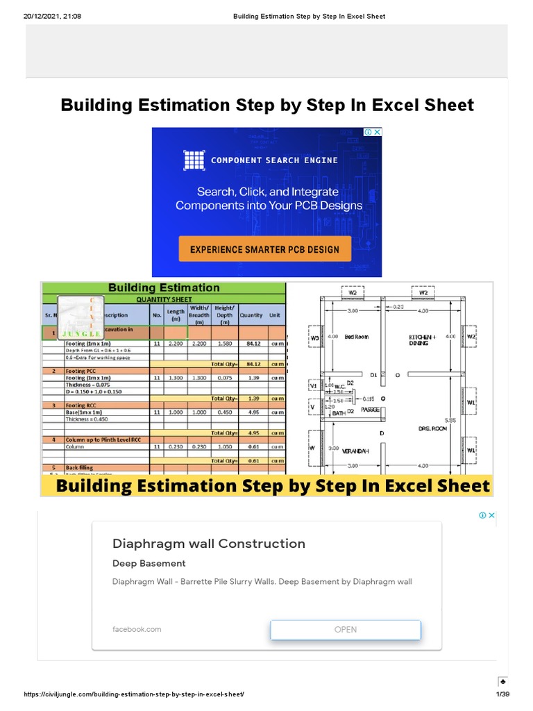 Building Estimation Step by Step in Excel Sheet | PDF | Basement | Deep Foundation