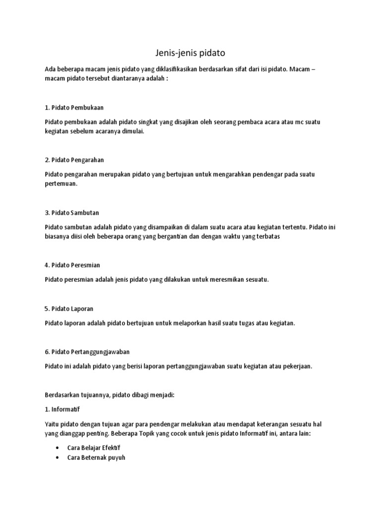 Jenis-Jenis Pidato Berdasarkan Tujuan | PDF | Karier & Perkembangan