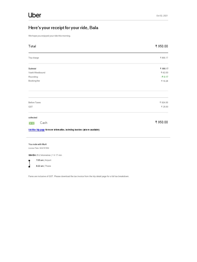 Uber Invoice Pune | PDF