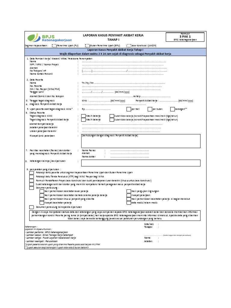 Formulir 3 PAK1 Bpjs Ketenagakerjaan | PDF