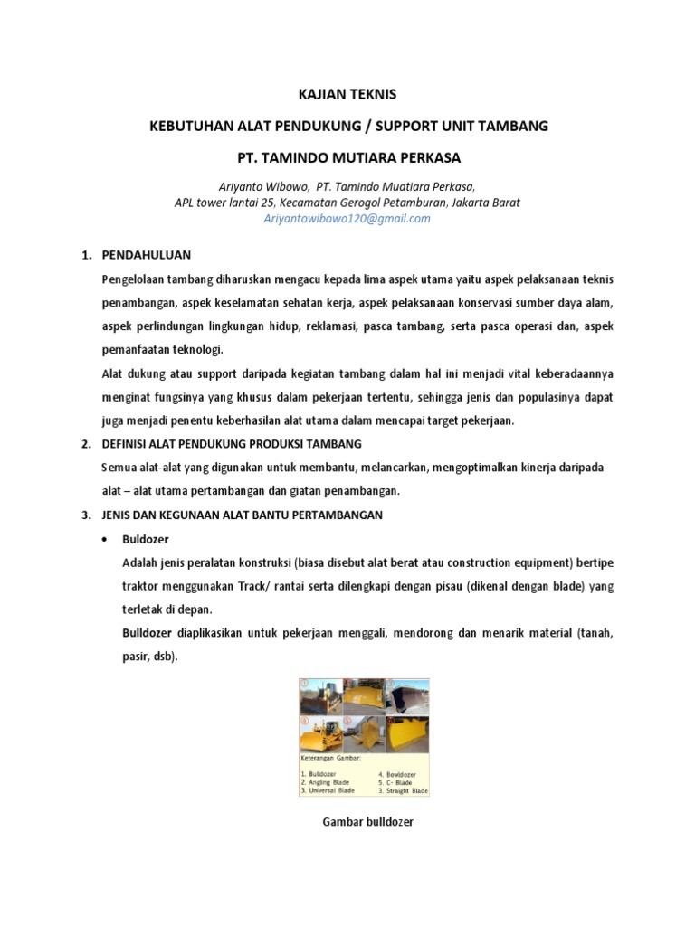 Kebutuhan Alat Support Tambang PT Tamindo | PDF