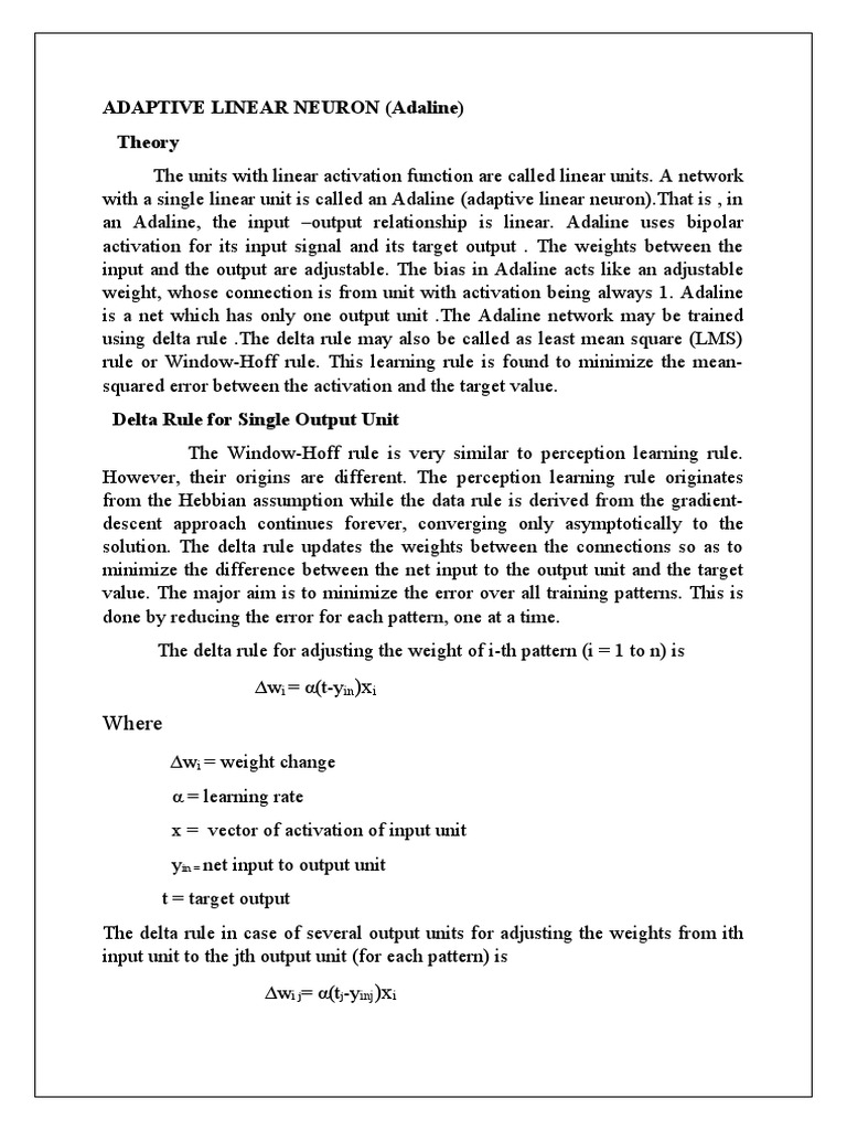 Adaptive Linear Neuron | PDF | Cybernetics | Applied Mathematics Adaptive Linear Neuron | PDF | Cybernetics | Applied Mathematics
