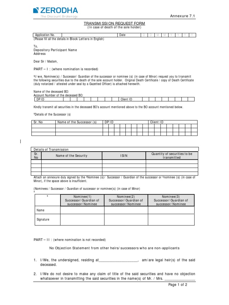 Transmission Request Form for Deceased Holder | PDF