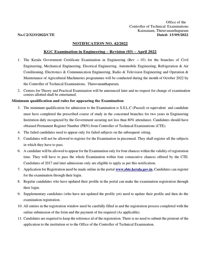 KGCE - April 2022, Notification | PDF | Vocational Education | Engineering