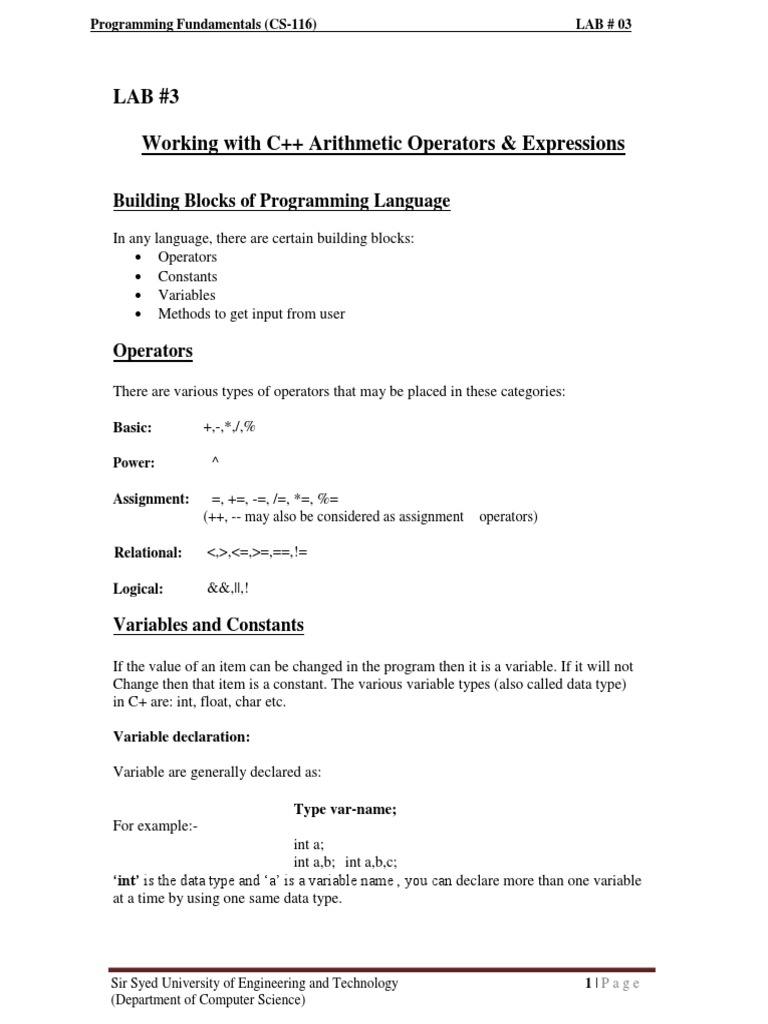 C++ Operators and Expressions | PDF | Data Type | Integer (Computer Science)