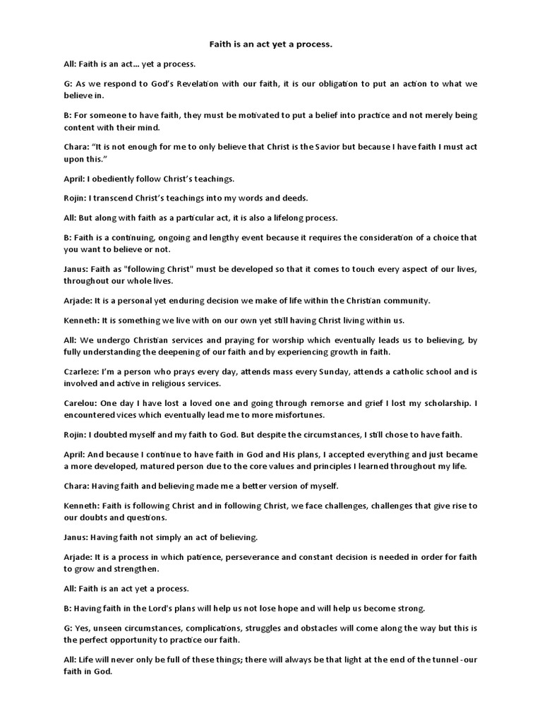 Faith Is An Act Yet A Process | PDF | Faith | Jesus