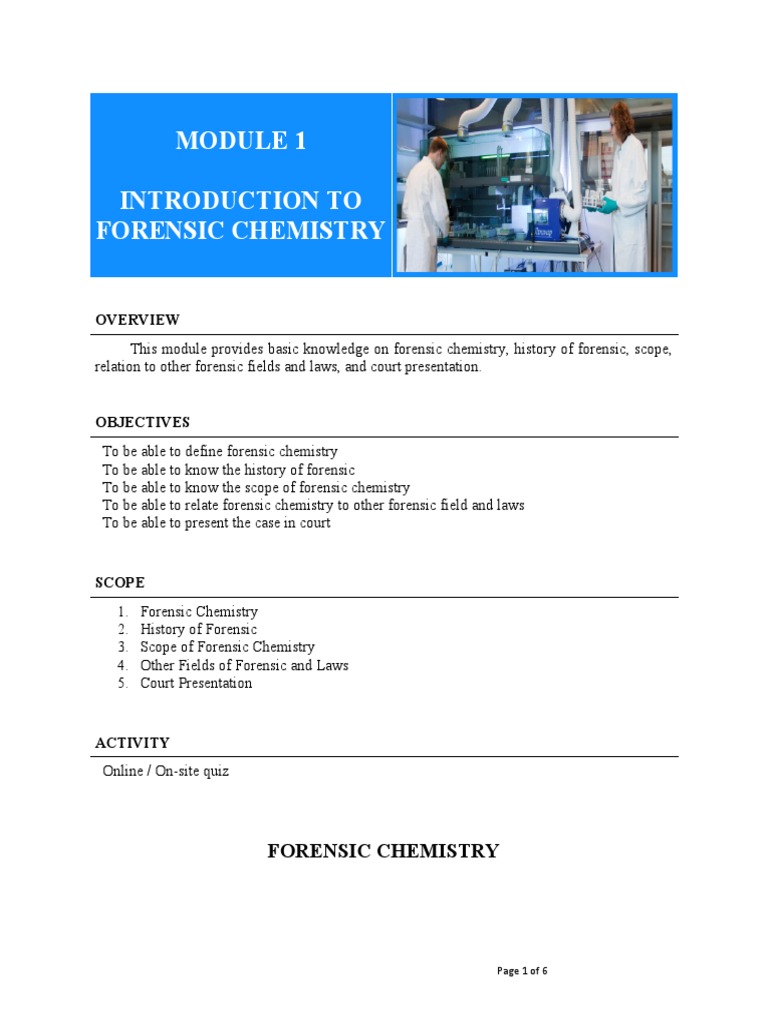 Module 1 Introduction To Forensic Chemistry | PDF | Forensic Science ...