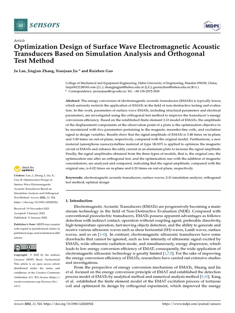Optimization Design of SurfaceWave Electromagnetic Acoustic Sensors-22-00524-V2 | PDF | Waves ...