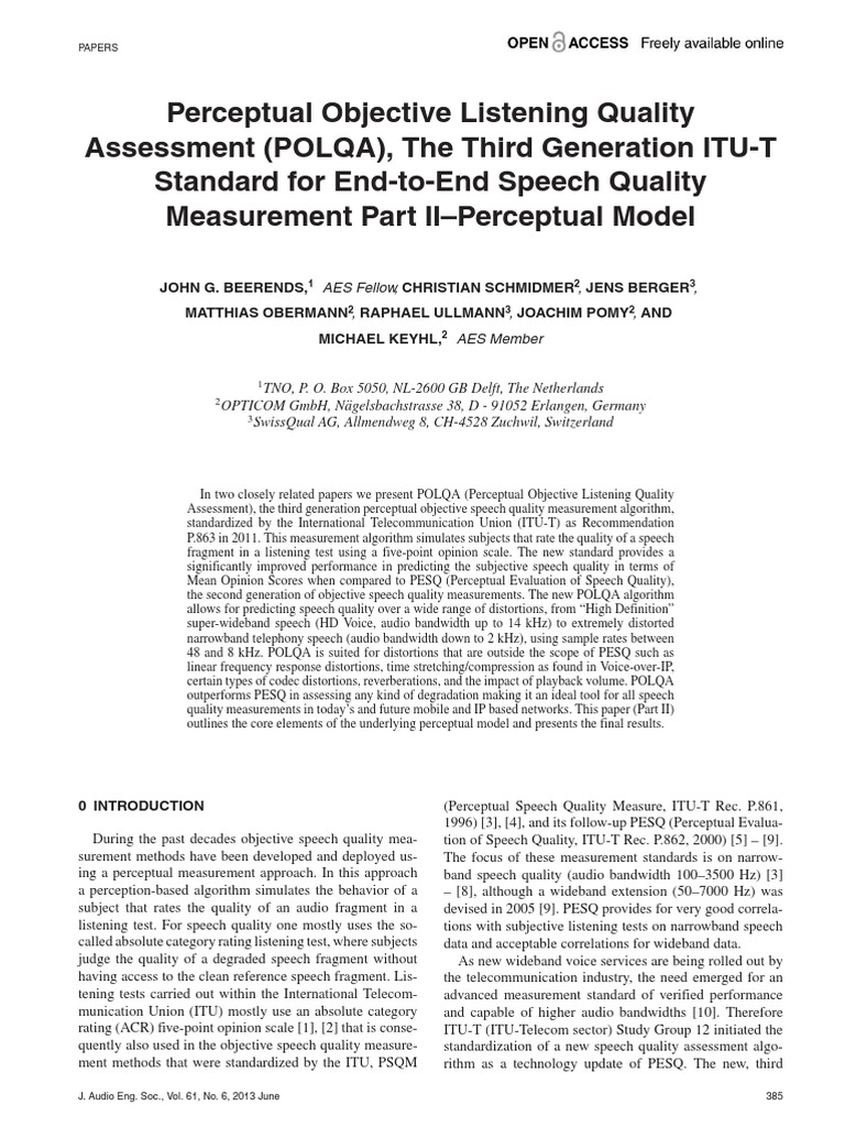 Perceptual Objective Listening Quality Assessment (POLQA), The Third ... Perceptual Objective Listening Quality Assessment (POLQA), The Third ...