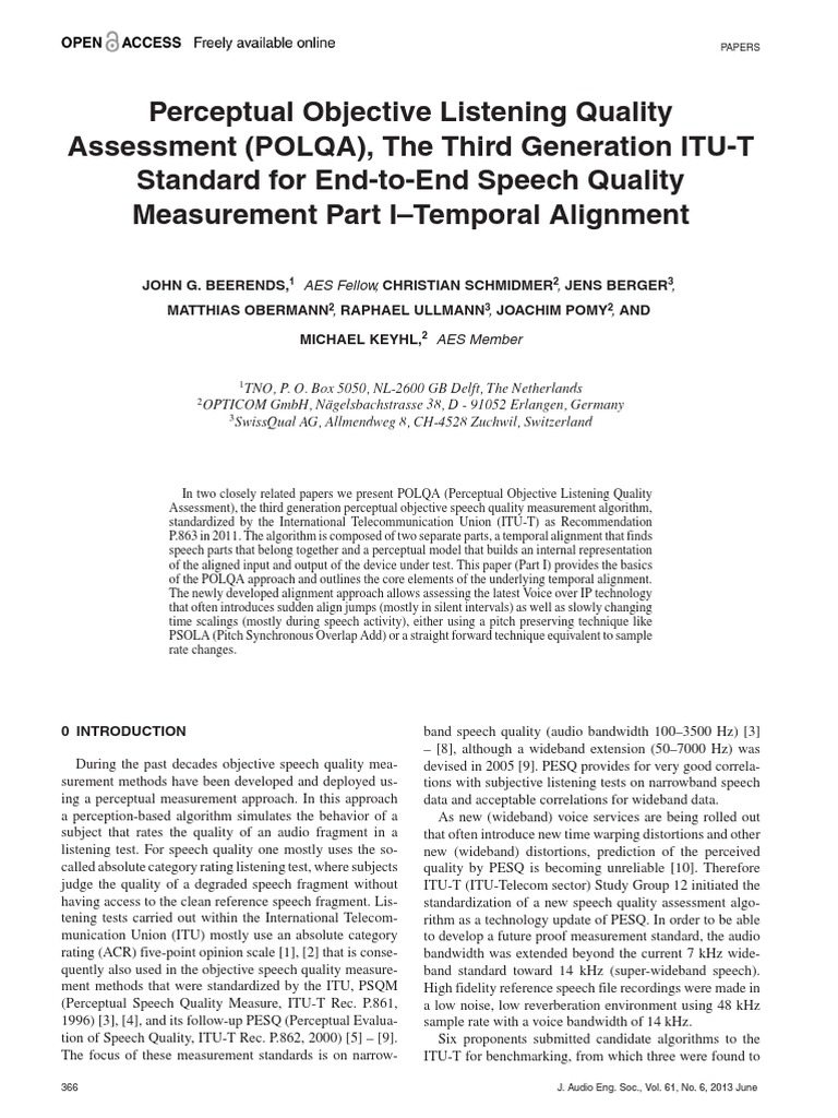 Perceptual Objective Listening Quality Assessment (POLQA), The Third ...