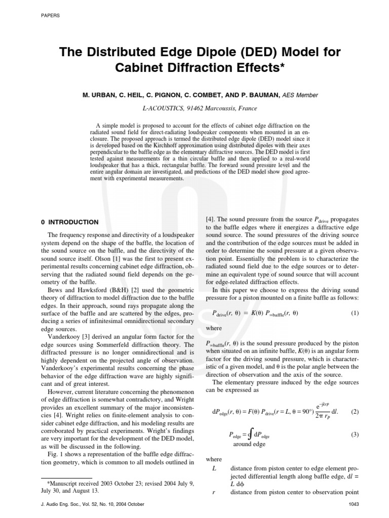 The Distributed Edge Dipole Ded Model For Cabinet Diffraction Effects