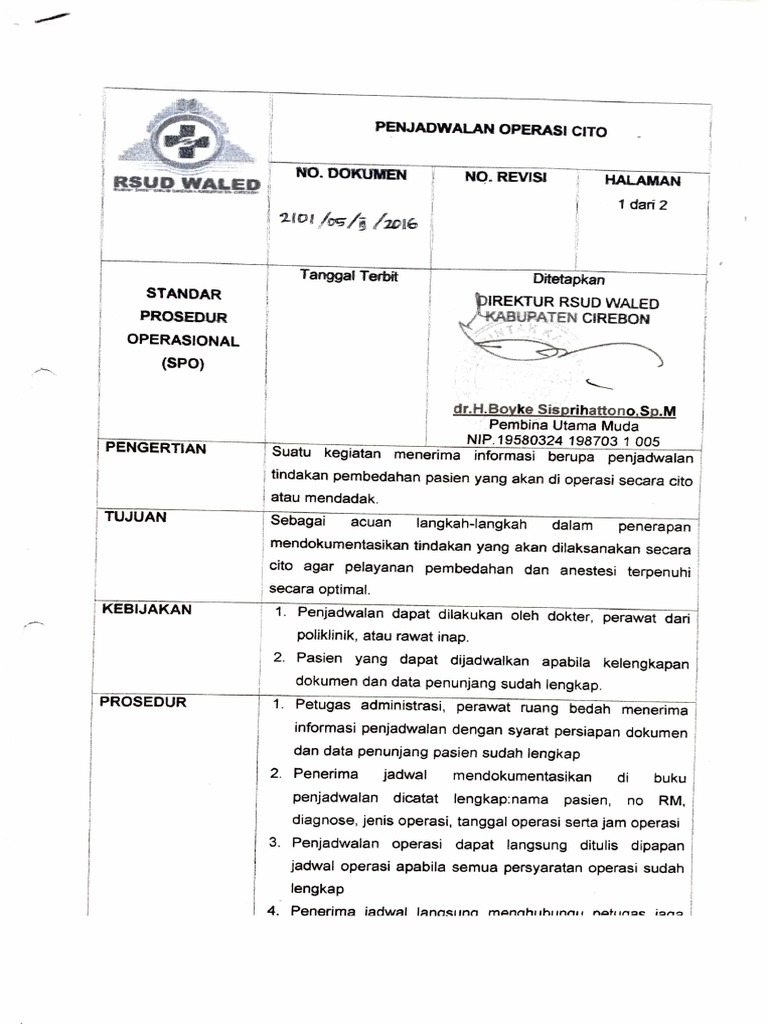 SOP Penjadwalan OP Cito | PDF