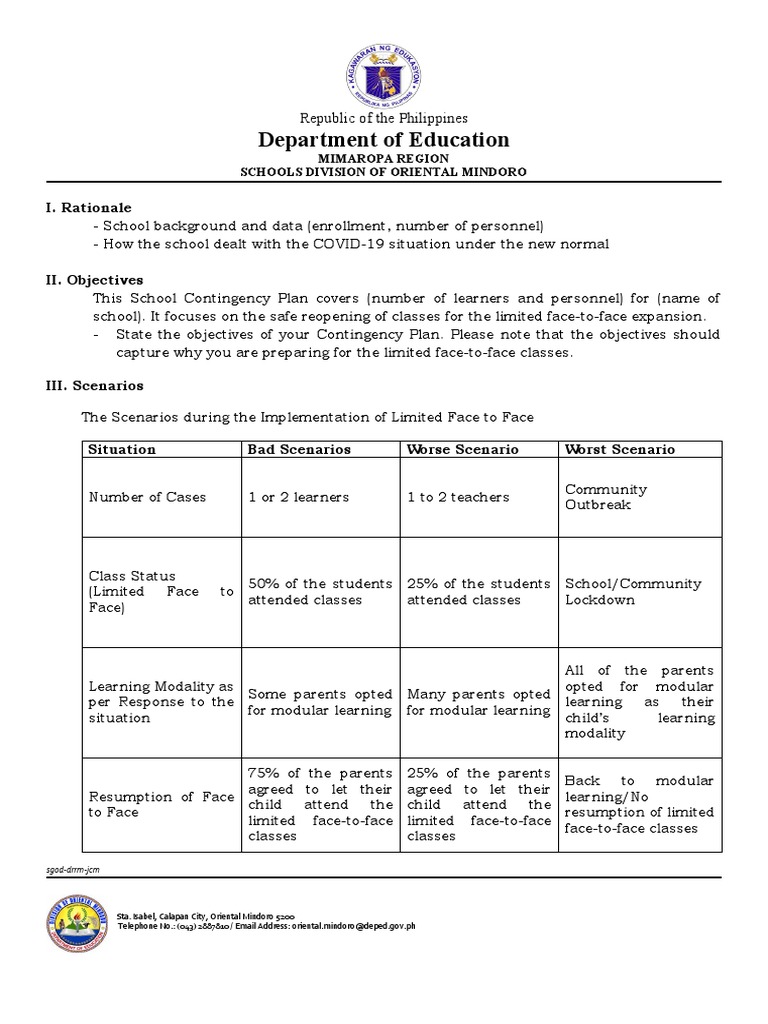 ConPlan Template | PDF | Learning | Quarantine