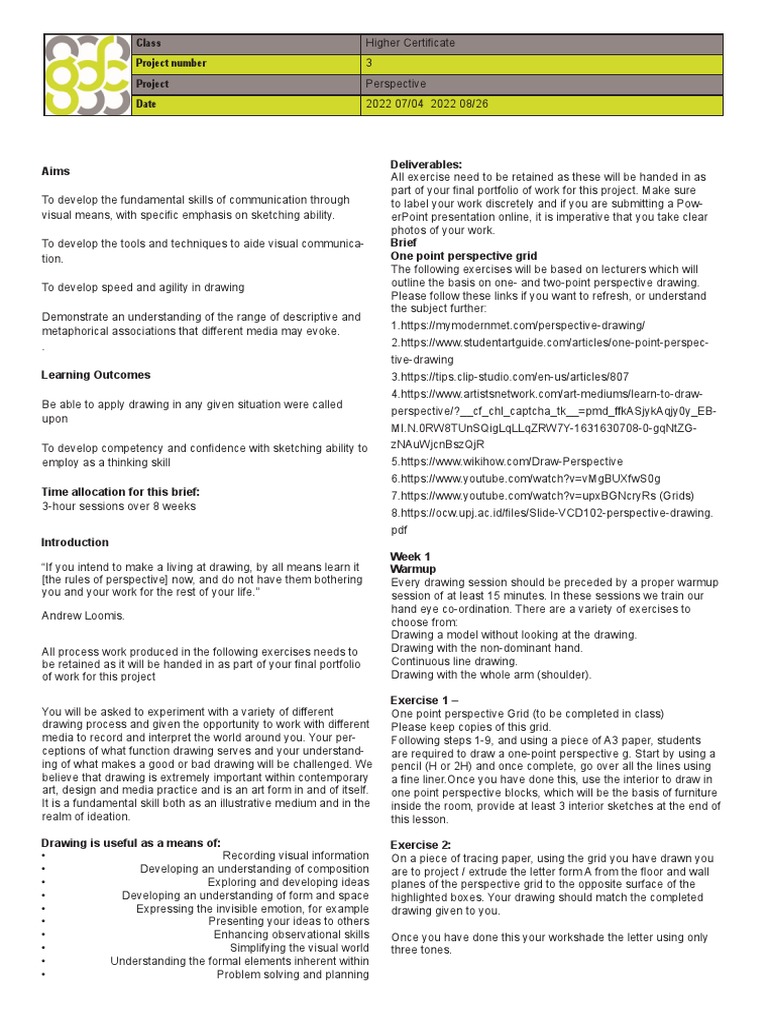 Perspective Drawing Project Brief | PDF | Drawing | Perspective (Graphical)
