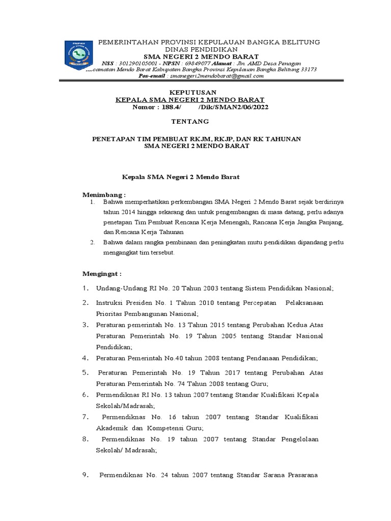 SK TIM Penyusunan RKT Tahun 2022 | PDF