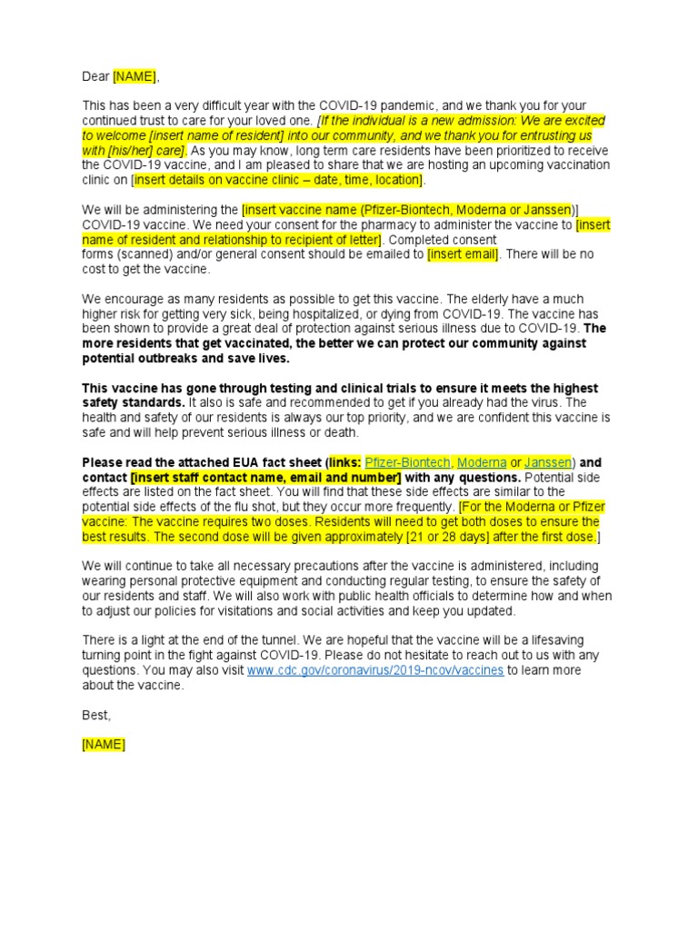 COVID-19 Vaccine Template Letter For Consent - Family | Download Free ...
