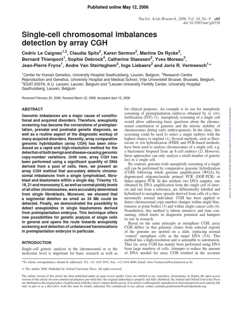 Nucl. Acids Res. 2006 Le Caignec E68 | PDF | Life Sciences | Genetics