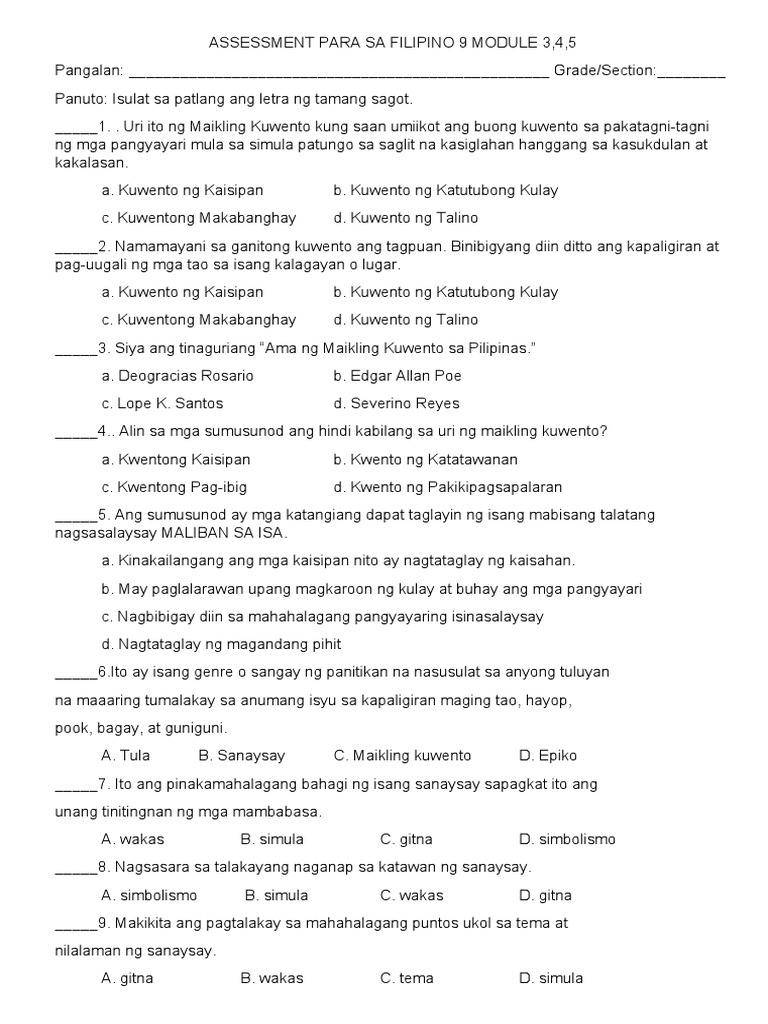 Assessment para Sa Filipino 9 Module 3 | PDF