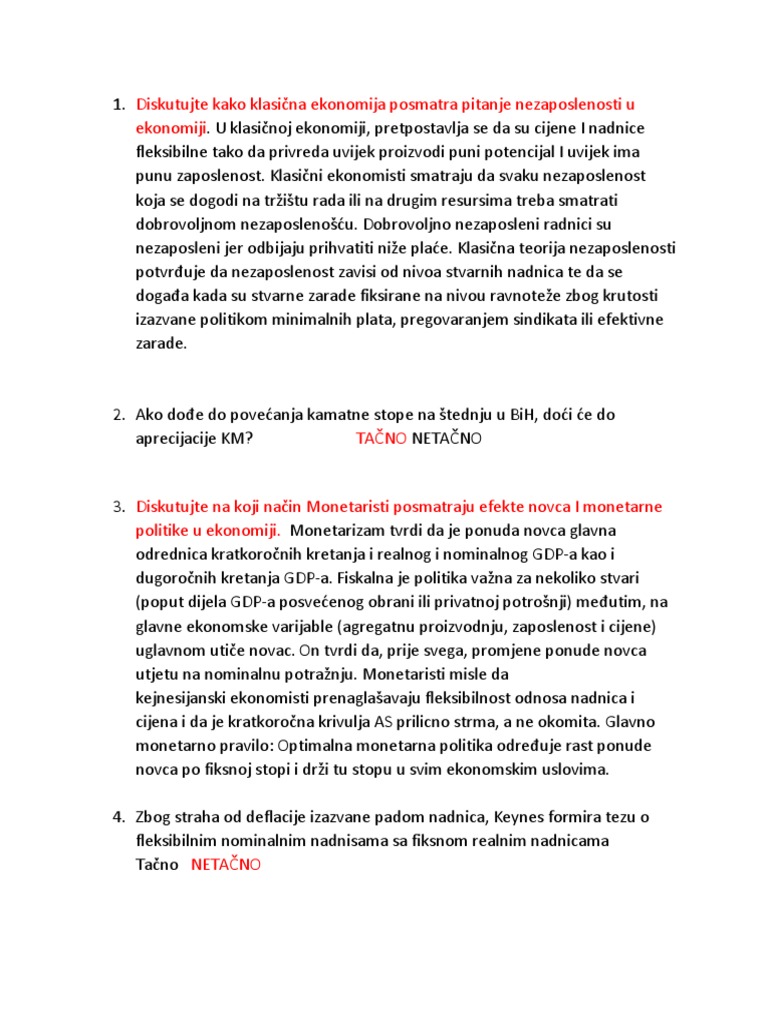 Pitanja - Makroekonomija | PDF