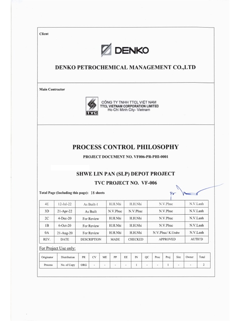 VF006-PR-PHI-001 Process Control Philosophy | PDF