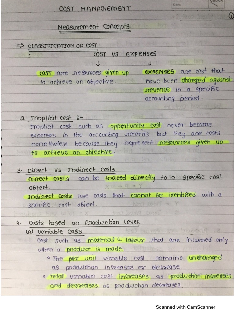 Cost Management Handwritten Notes | PDF