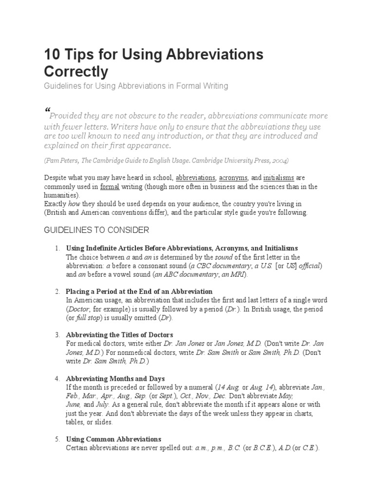 10 Tips For Using Abbreviations Correctly | PDF | Acronym | Languages