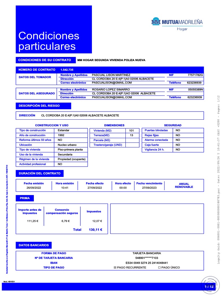 0004#09#P#0001542735#0001#CP#CONDPART70#0001 1 1542735 Condiciones Particulares | PDF | Póliza ...