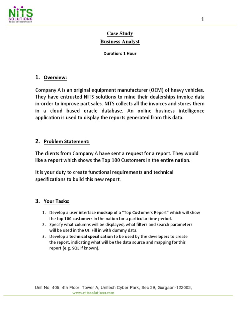 NITS Solutions - Case Study - Business Analyst | PDF | Databases ...