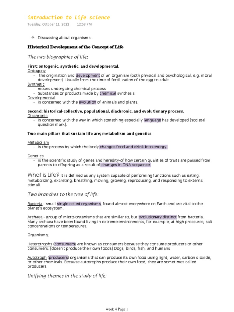Introduction To Life Science (Week 4 ELSC) | PDF | Life | Biology